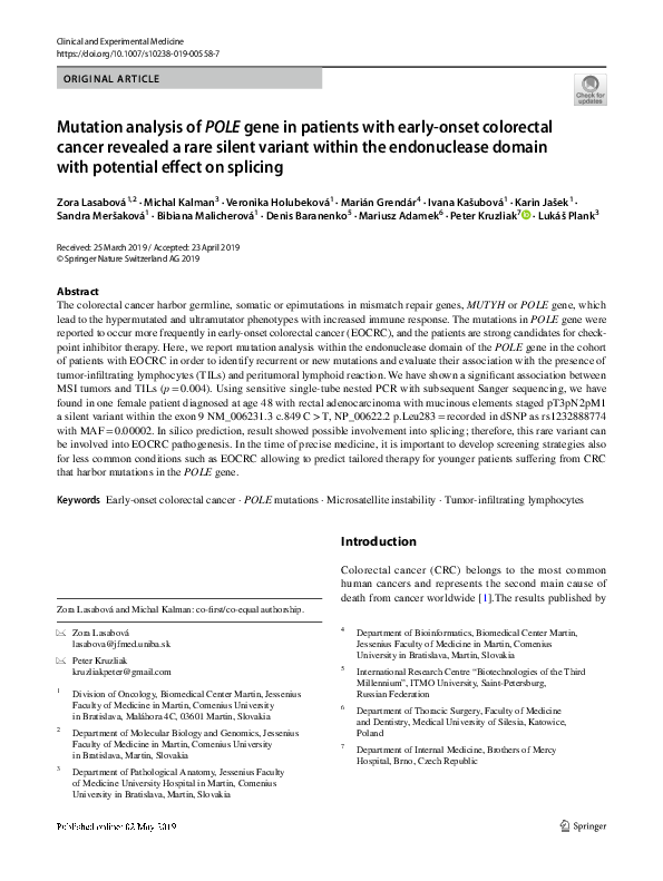 (PDF) Mutation analysis of POLE gene in patients with early-onset ...