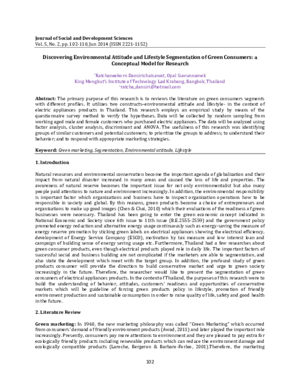 (PDF) Discovering Environmental Attitude and Lifestyle Segmentation of ...