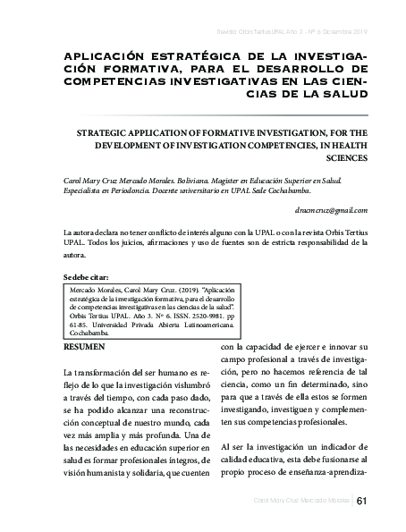 (PDF) Aplicación Estratégica De La Investigación Formativa, Para El Desarrollo De Competencias ...
