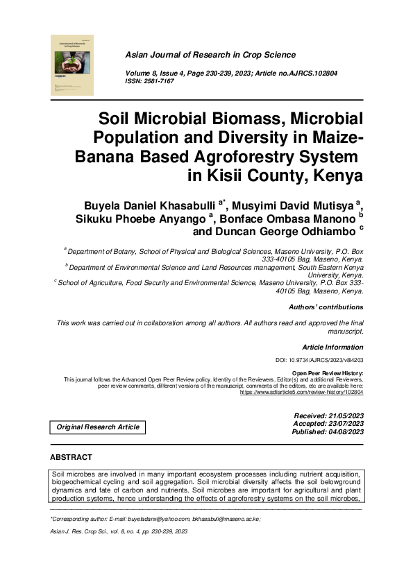 (PDF) Soil Microbial Biomass, Microbial Population and Diversity in ...