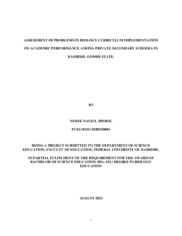 (PDF) ASSESSMENT OF PROBLEMS IN BIOLOGY CURRICULUM IMPLEMENTATION ON ACADEMIC PERFORMANCE AMONG ...