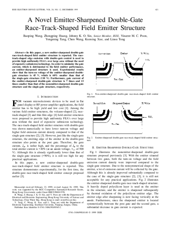 A novel emitter-sharpened double-gate race-track-shaped field emitter ...
