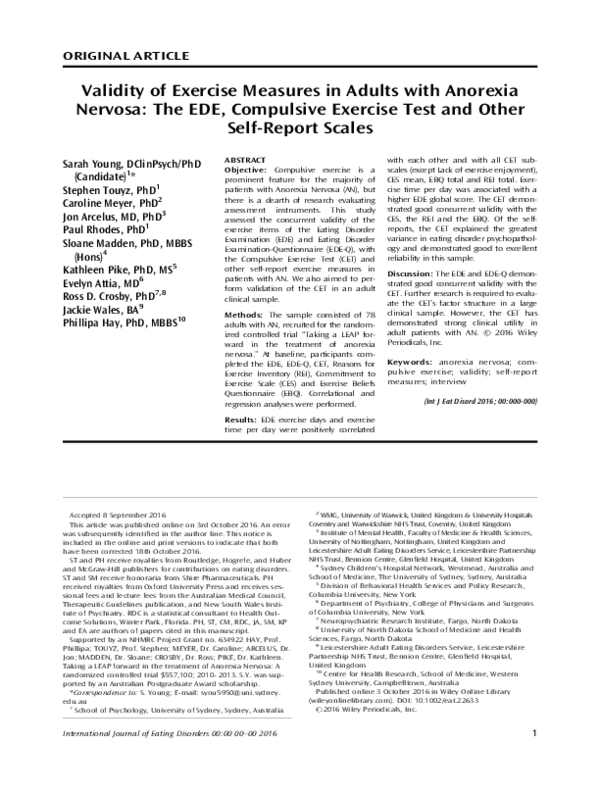 (PDF) Validity of Exercise Measures in Adults with Anorexia Nervosa ...
