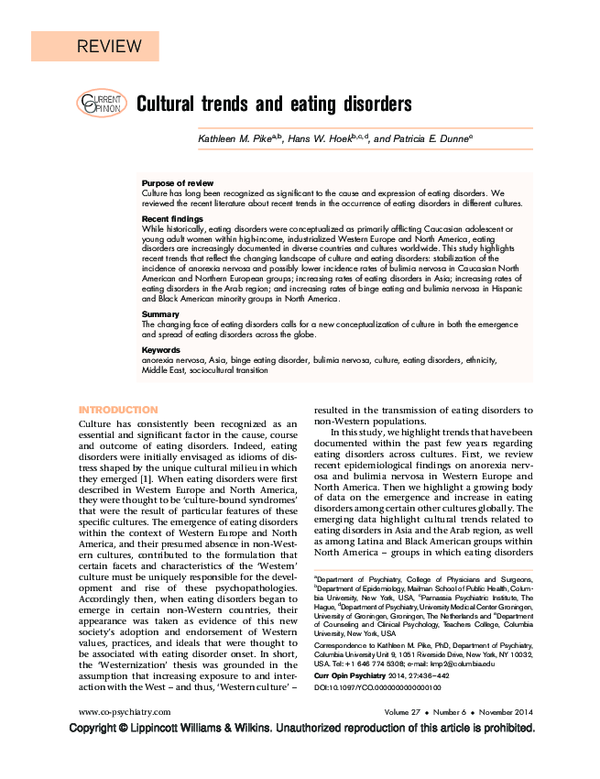 (PDF) Cultural trends and eating disorders
