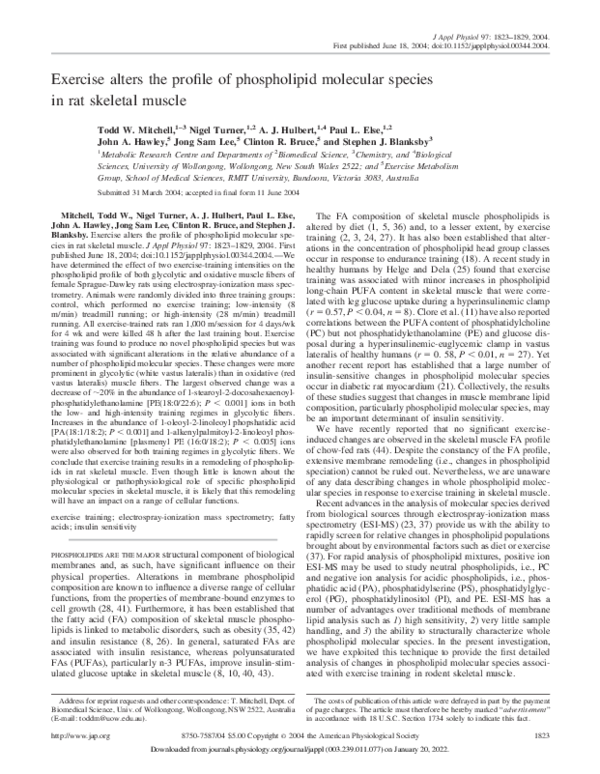 (PDF) Exercise alters the profile of phospholipid molecular species in ...