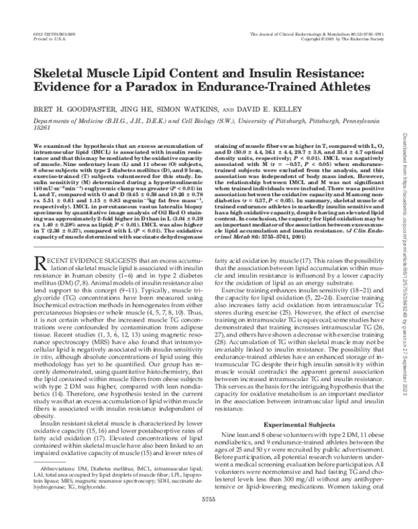 (PDF) Skeletal Muscle Lipid Content and Insulin Resistance: Evidence ...