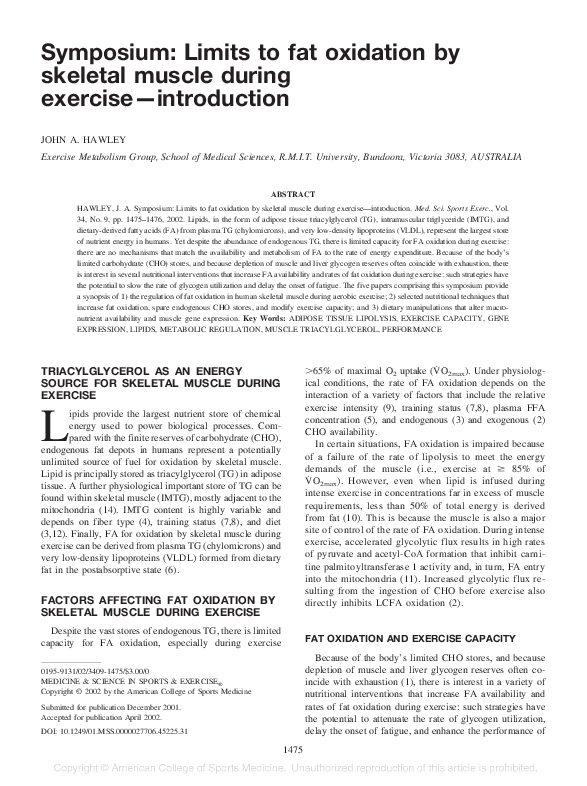 (PDF) Symposium: Limits to fat oxidation by skeletal muscle during ...