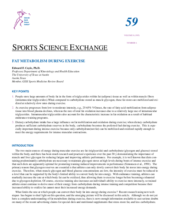 (PDF) Fat Metabolism During Exercise