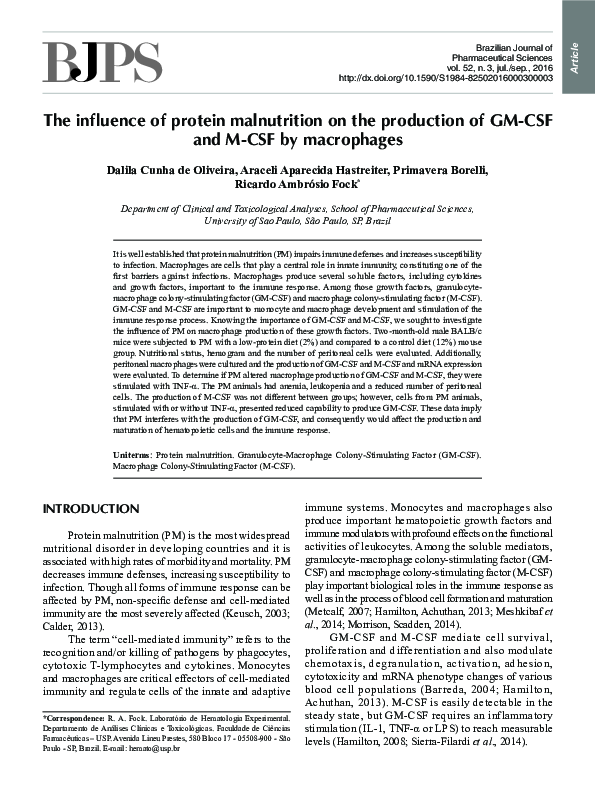 (PDF) The influence of protein malnutrition on the production of GM-CSF ...