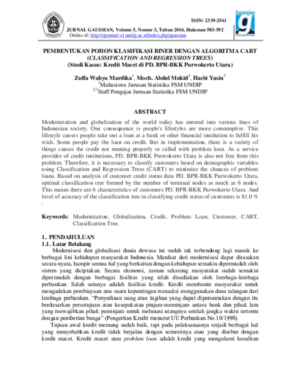 (PDF) PEMBENTUKAN POHON KLASIFIKASI BINER DENGAN ALGORITMA CART ...