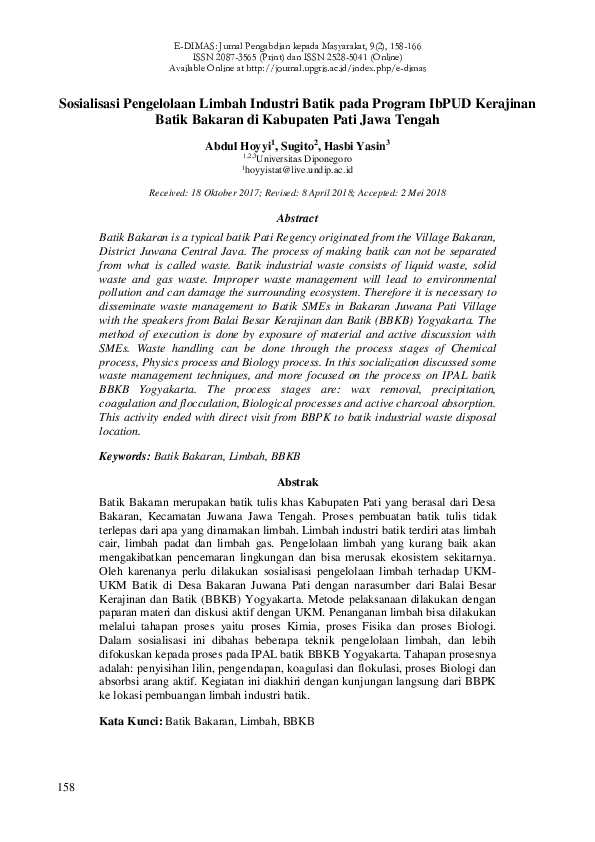 (PDF) Sosialisasi Pengelolaan Limbah Industri Batik pada Program IbPUD ...