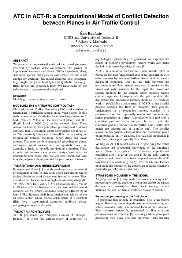 (PDF) ATC in ACT-R: a Computational Model of Conflict Detection between ...