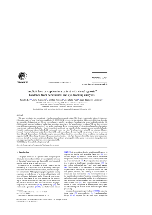 (PDF) Implicit face perception in a patient with visual agnosia ...