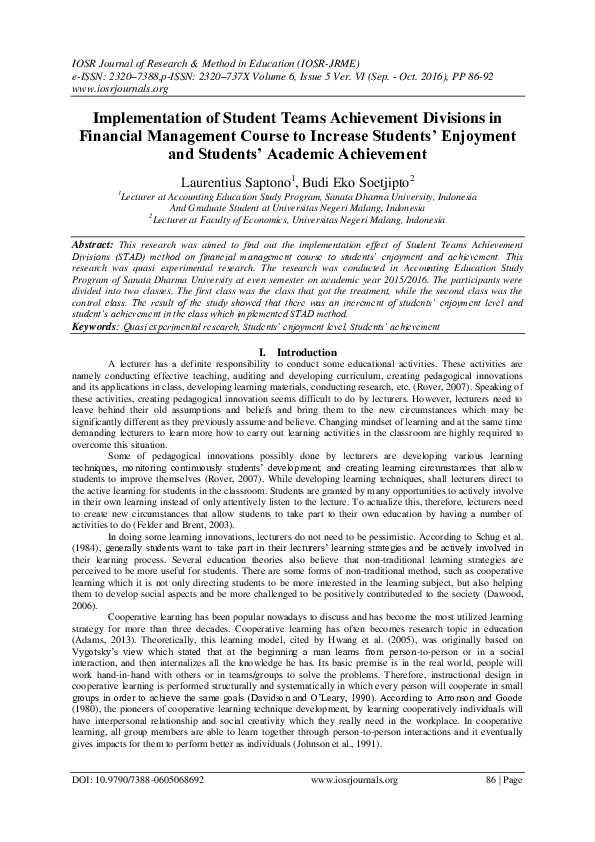 (PDF) Implementation of Student Teams Achievement Divisions in Financial Management Course to ...
