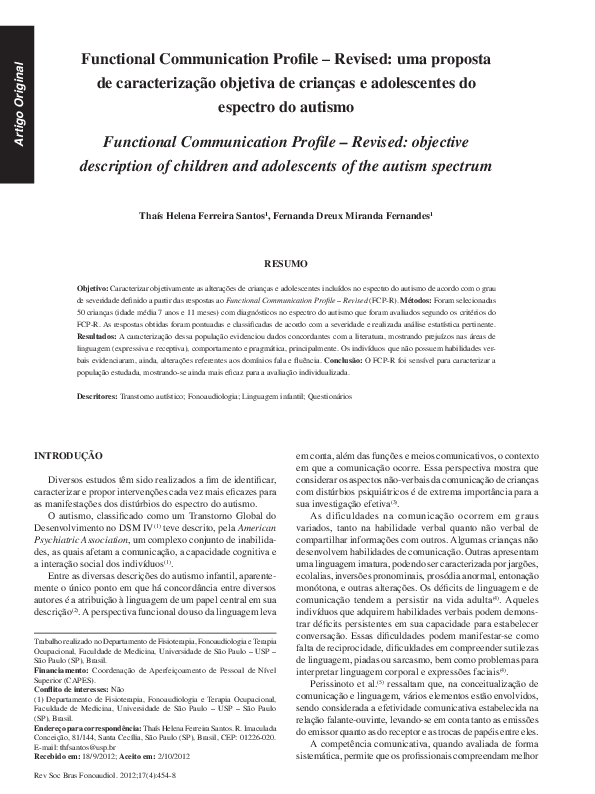 (PDF) Functional Communication Profile - Revised: uma proposta de ...