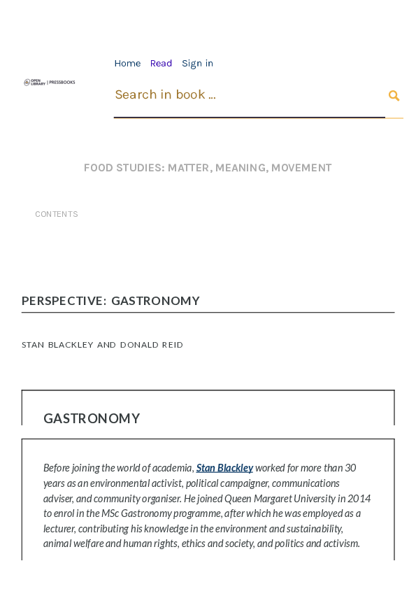 (PDF) 'Perspective: Gastronomy' in Food Studies: Meaning, Matter, Movement.