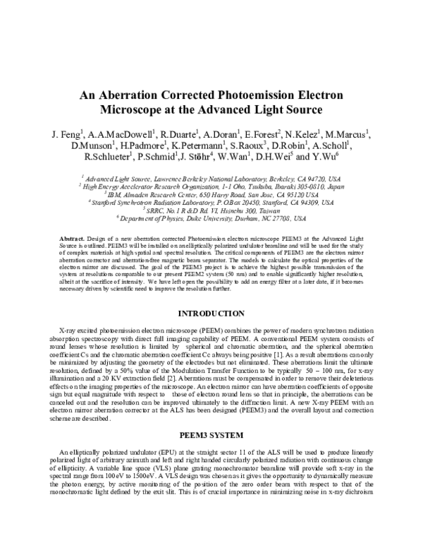 (PDF) An Aberration Corrected Photoemission Electron Microscope at the ...