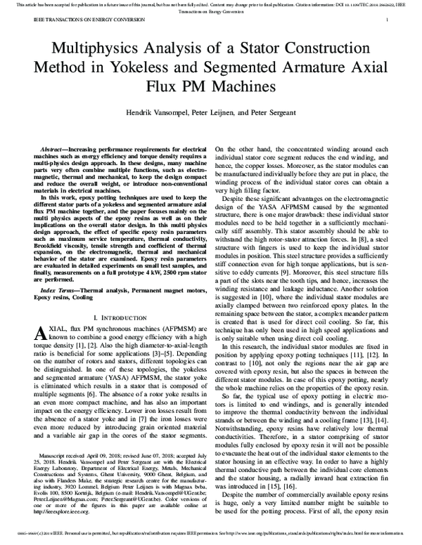 (PDF) Multiphysics Analysis of a Stator Construction Method in Yokeless and Segmented Armature ...