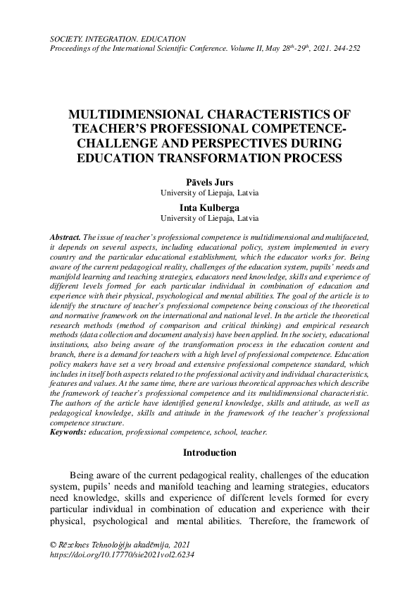 (PDF) Multidimensional Characteristics of Teacher’s Professional Competence- Challenge and ...