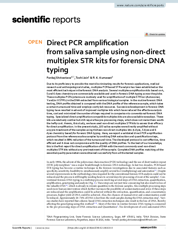 (PDF) Saliva Sample PCR for Forensic DNA Typing
