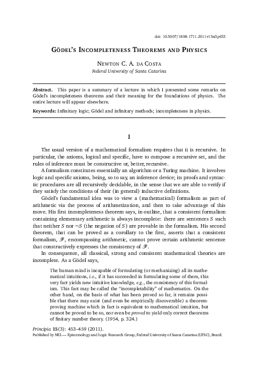 (PDF) Gödel’s Incompleteness Theorems and Physics