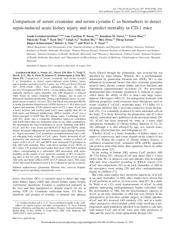 (PDF) Comparison of serum creatinine and serum cystatin C as biomarkers ...