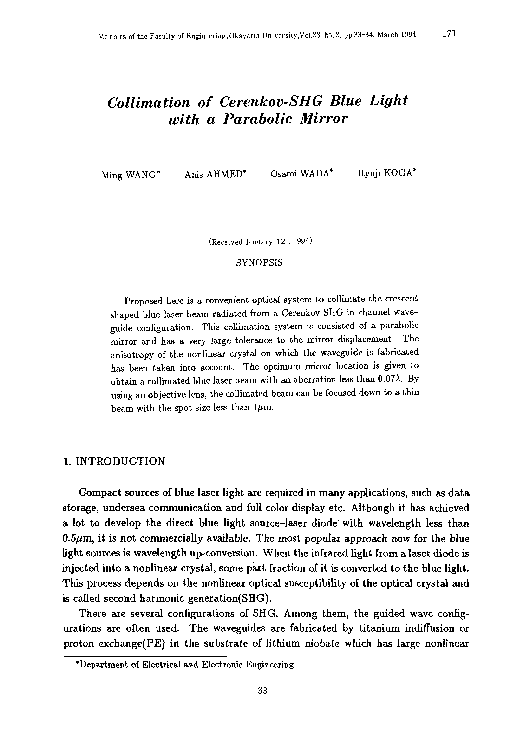 (PDF) Collimation of Cerenkov-SHG Blue Light with a Parabolic Mirror