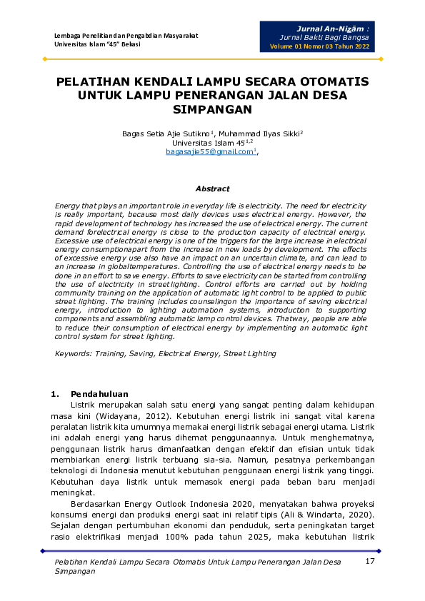 (PDF) Pelatihan Kendali Lampu Secara Otomatis Untuk Lampu Penerangan ... (PDF) Pelatihan Kendali Lampu Secara Otomatis Untuk Lampu Penerangan ...