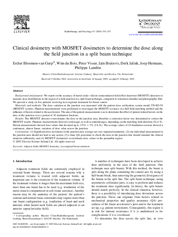 (PDF) Clinical dosimetry with MOSFET dosimeters to determine the dose ...