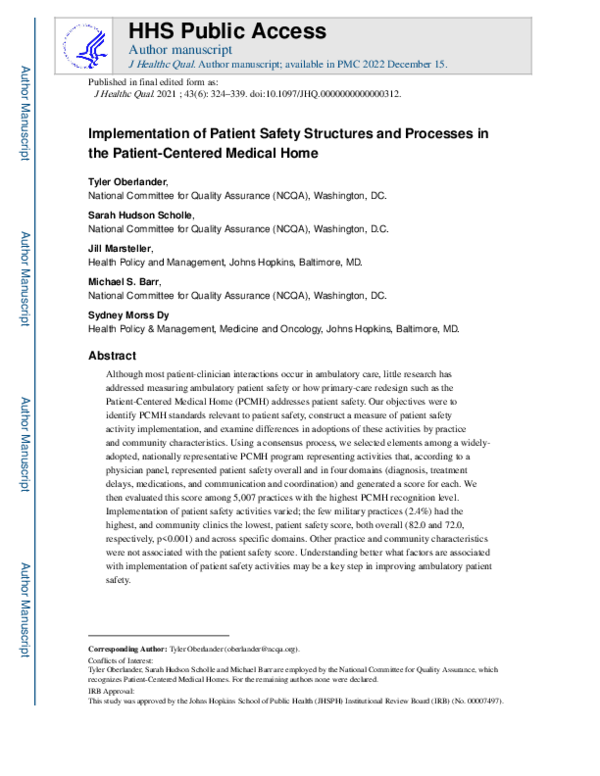 (PDF) Implementation of Patient Safety Structures and Processes in the ...