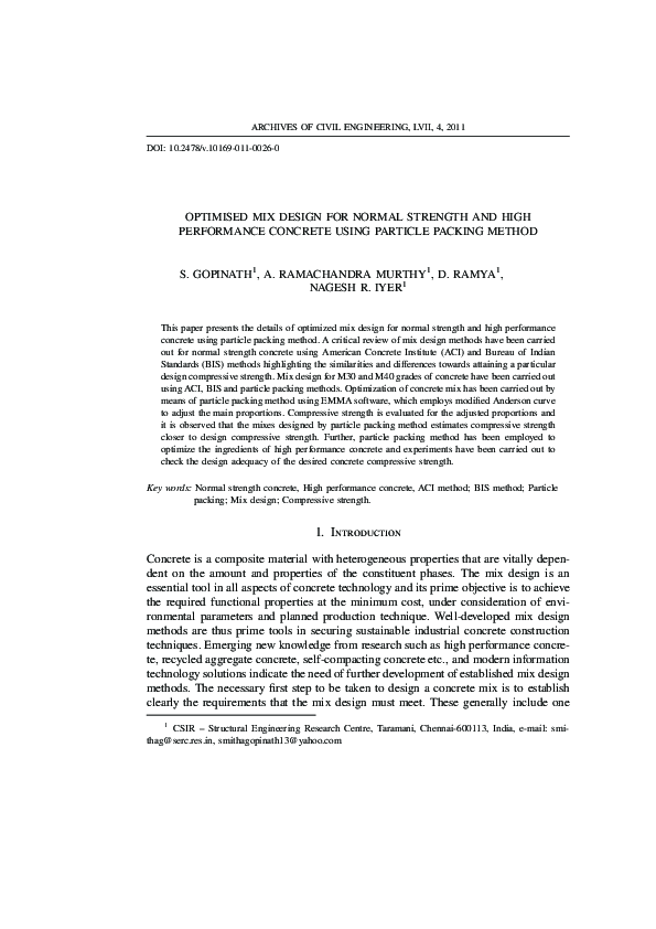 (PDF) Optimised Mix Design for Normal Strength and High Performance ...
