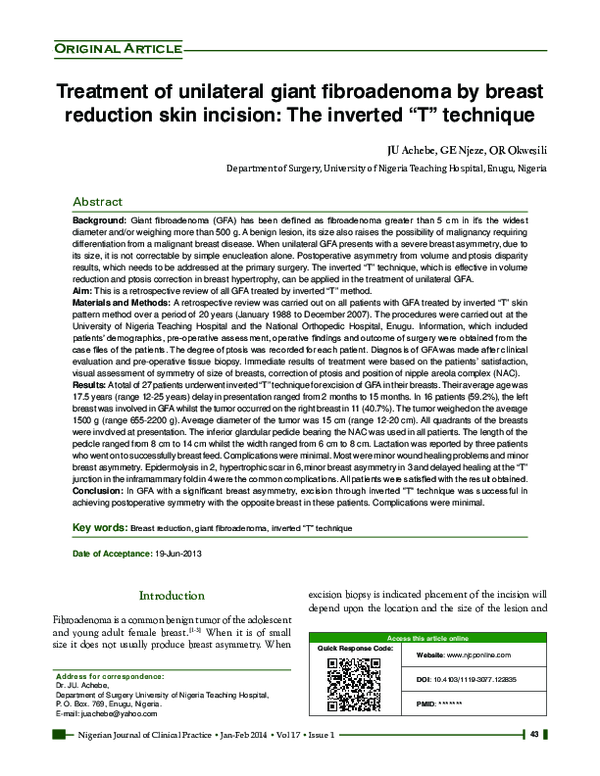 (PDF) Treatment of unilateral giant fibroadenoma by breast reduction ...