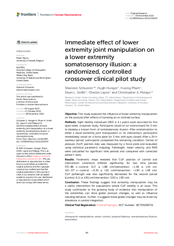 (PDF) Immediate effect of lower extremity joint manipulation on a lower ...