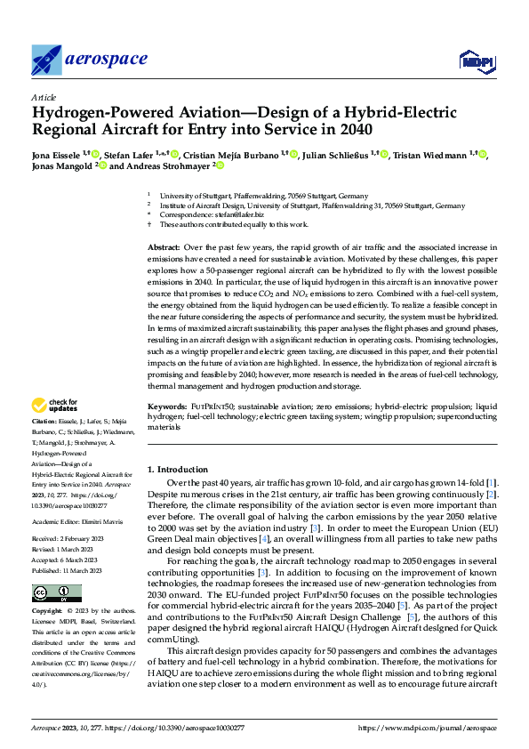 (PDF) Hydrogen-Powered Aviation—Design of a Hybrid-Electric Regional ...
