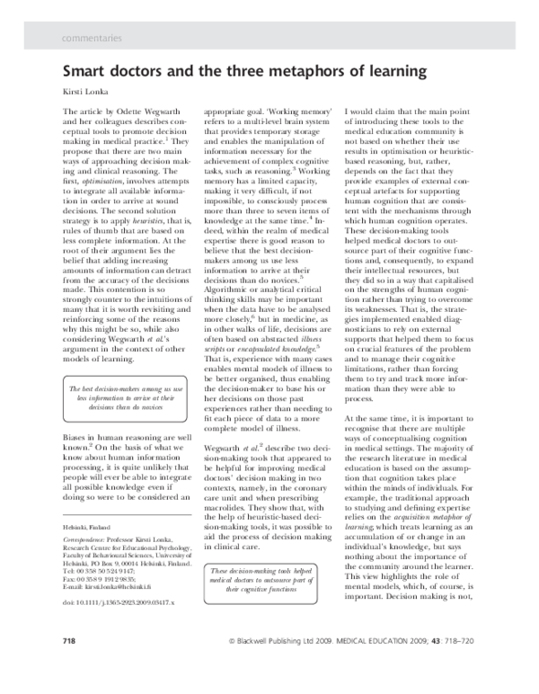 (PDF) Smart doctors and the three metaphors of learning