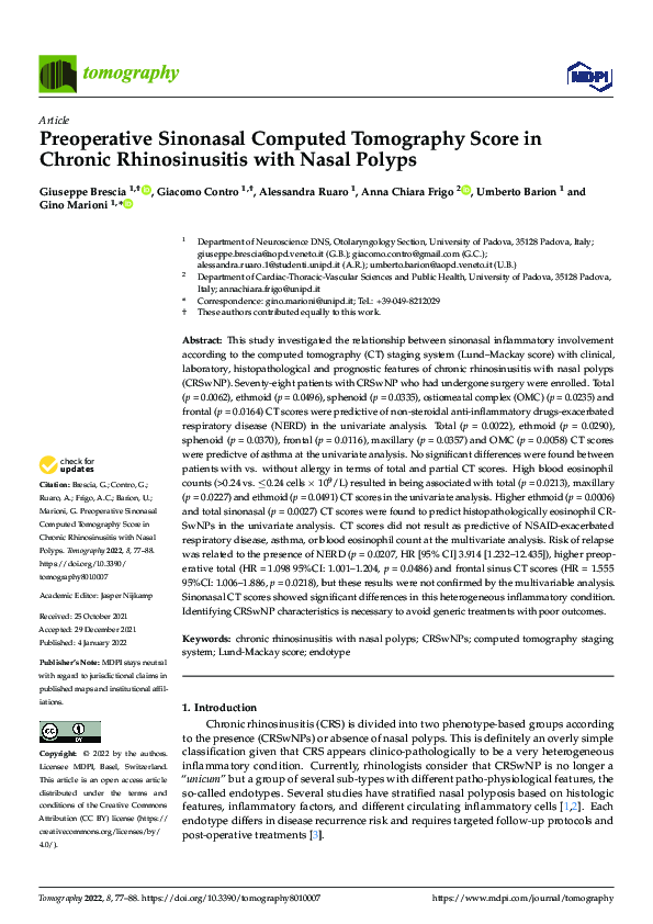 (PDF) Preoperative Sinonasal Computed Tomography Score in Chronic ...