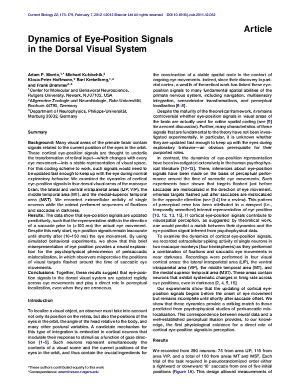 (PDF) Dynamics of Eye-Position Signals in the Dorsal Visual System