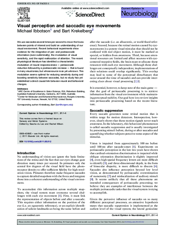 (PDF) Visual perception and saccadic eye movements | Bart Krekelberg - Academia.edu