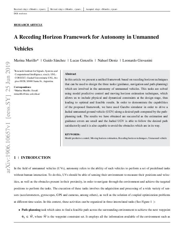 (PDF) A Receding Horizon Framework for Autonomy in Unmanned Vehicles