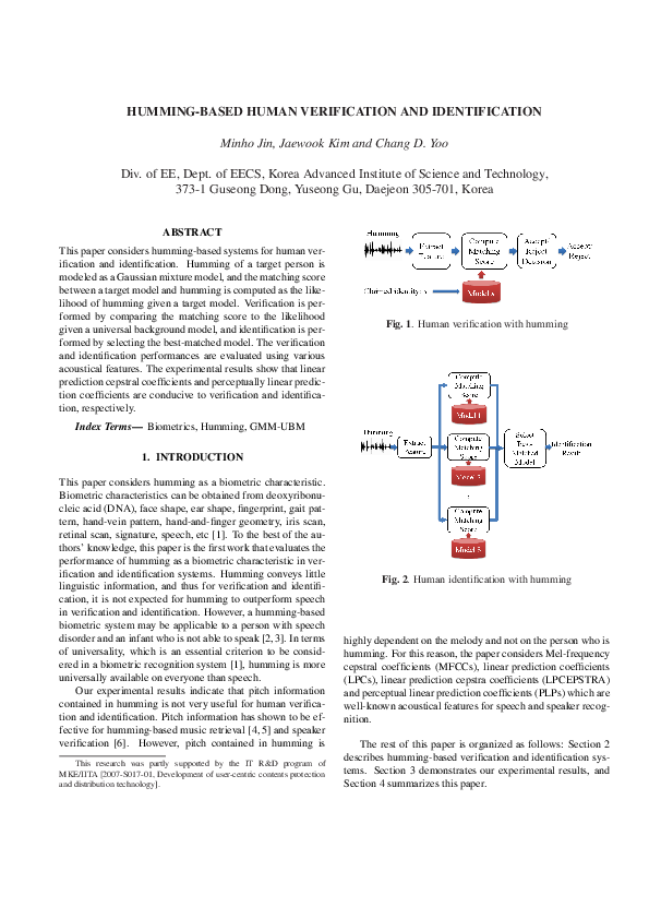 (PDF) Humming for Human Verification and Identification