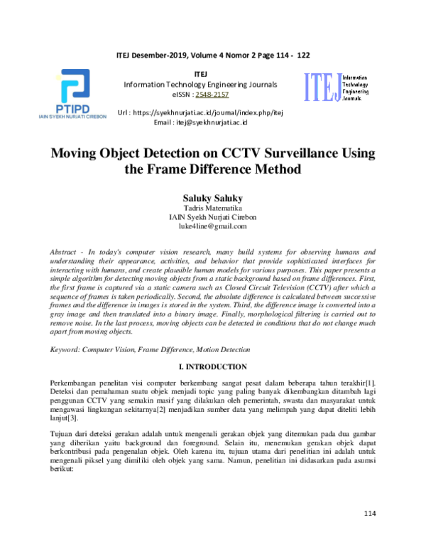 (PDF) Moving Object Detection on CCTV Surveillance Using the Frame Difference Method