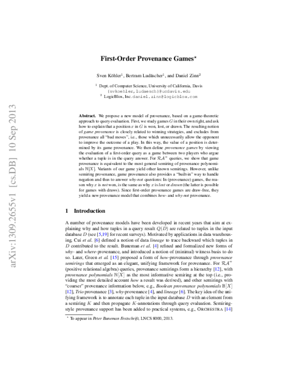 (PDF) First-Order Provenance Games