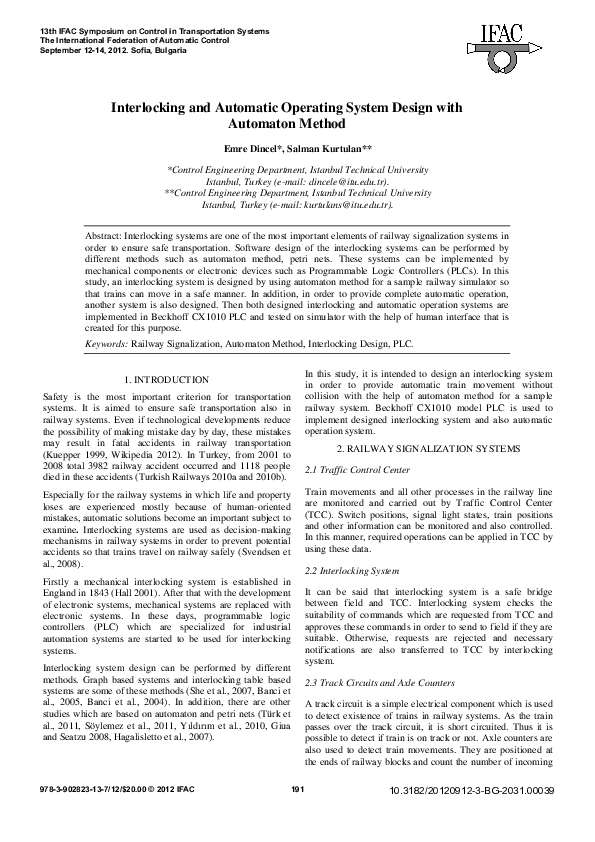 (PDF) Interlocking and Automatic Operating System Design with Automaton Method