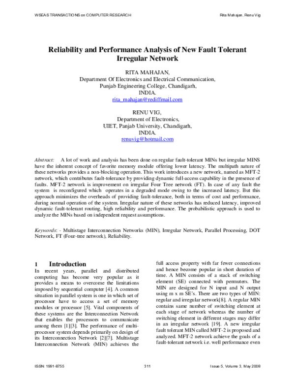 (PDF) Reliability and performance analysis of new fault tolerant irregular network