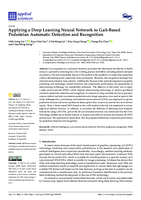Pdf Applying A Deep Learning Neural Network To Gait Based Pedestrian