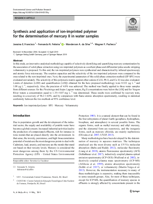 Pdf Synthesis And Application Of Ion Imprinted Polymer Nanoparticles