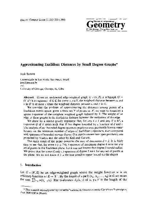 Pdf Approximating Euclidean Distances By Small Degree Graphs