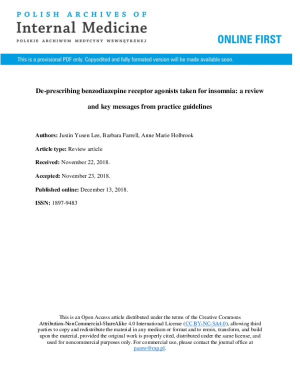 (PDF) De-prescribing benzodiazepine receptor agonists taken for ...