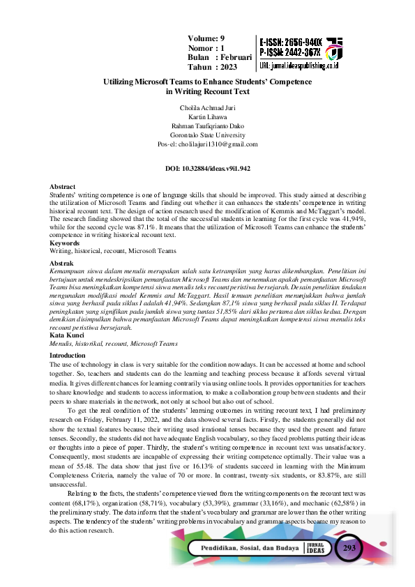 (PDF) Utilizing Microsoft Teams to Enhance Students’ Competence in Writing Recount Text