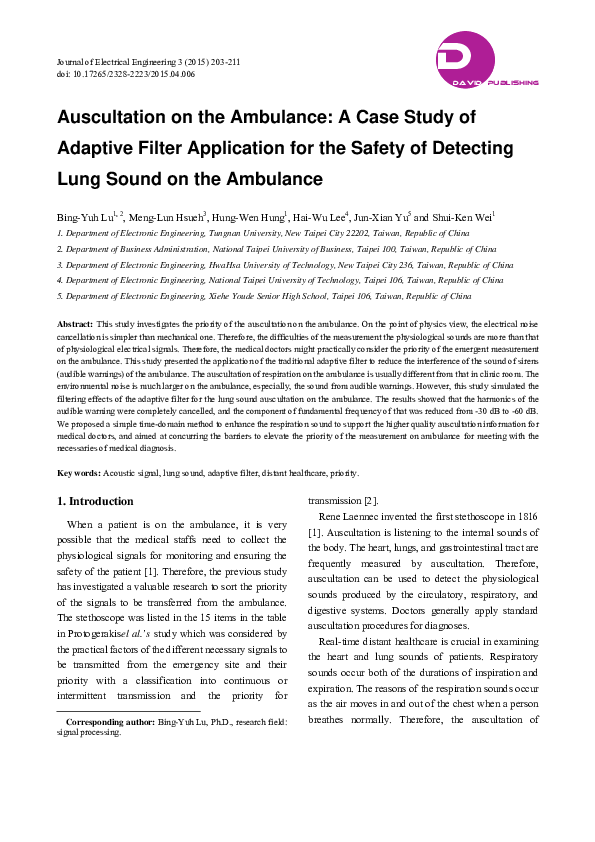 (PDF) Auscultation on the Ambulance: A Case Study of Adaptive Filter ...
